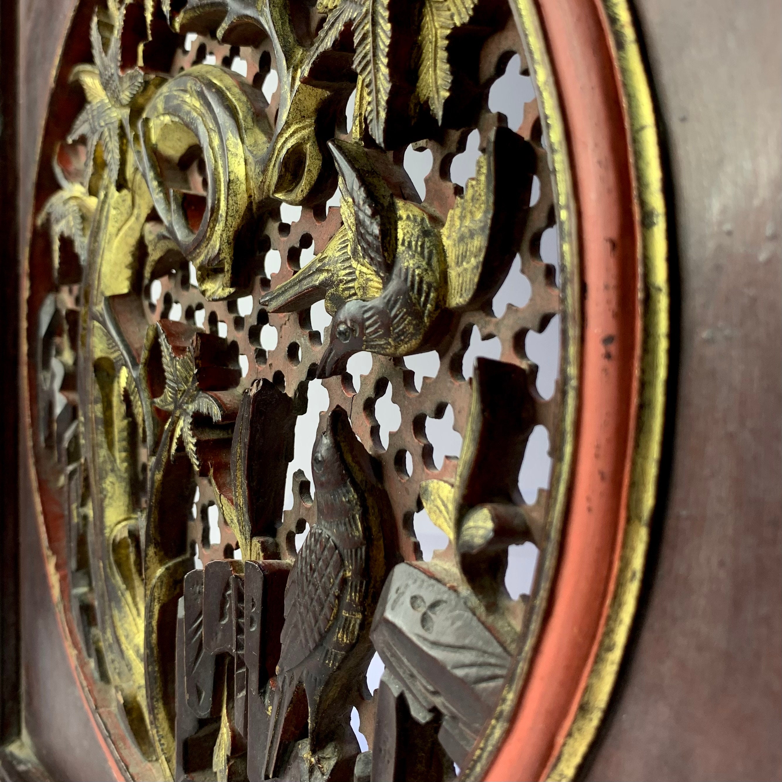 One Stunning 喜鹊逢春 Antique Chinese Wood Carved Panel Magpies in Spring ...