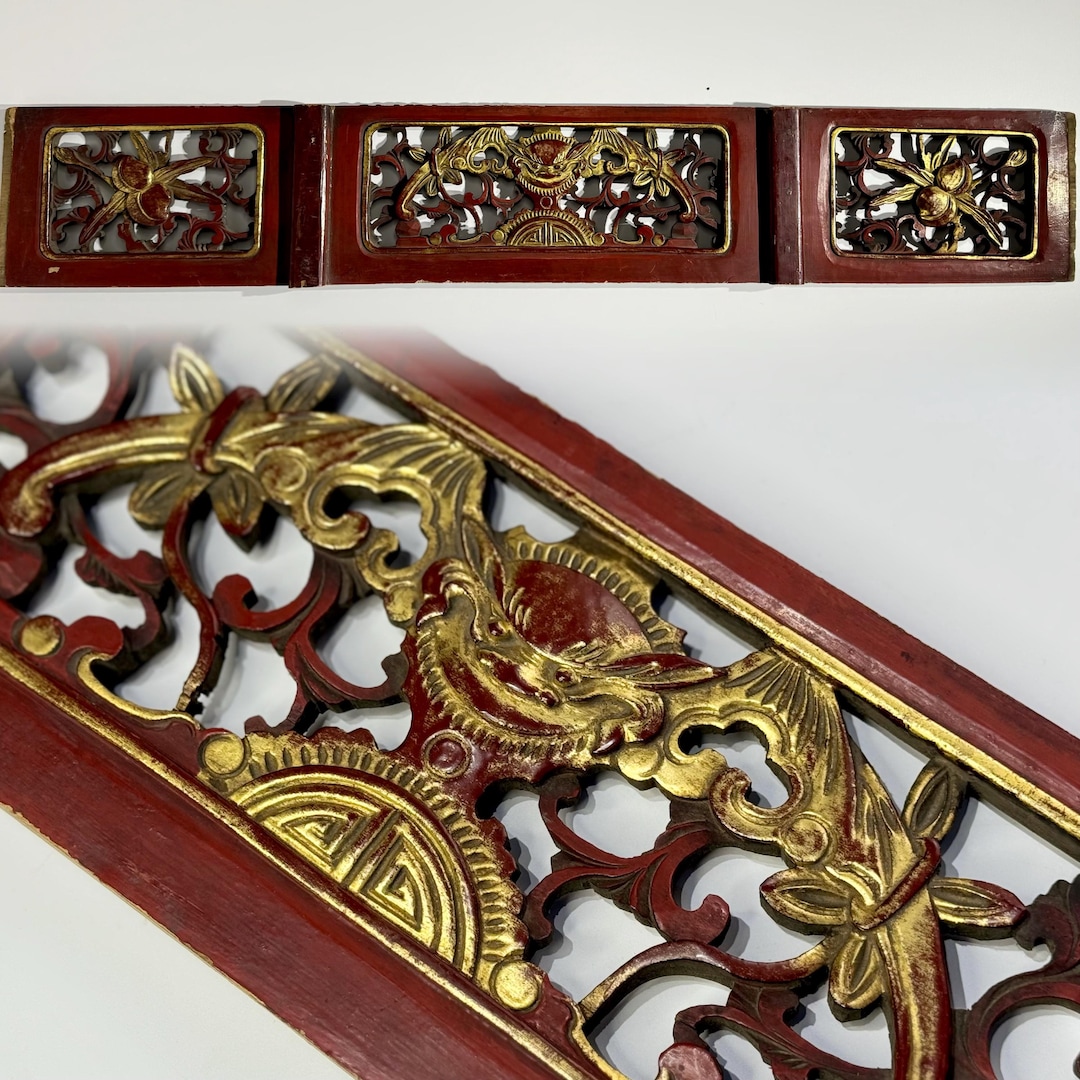 Bat and Peach 福从天降 1800s Antique Chinese Wood Carved Feng-shui Panel 31 ...