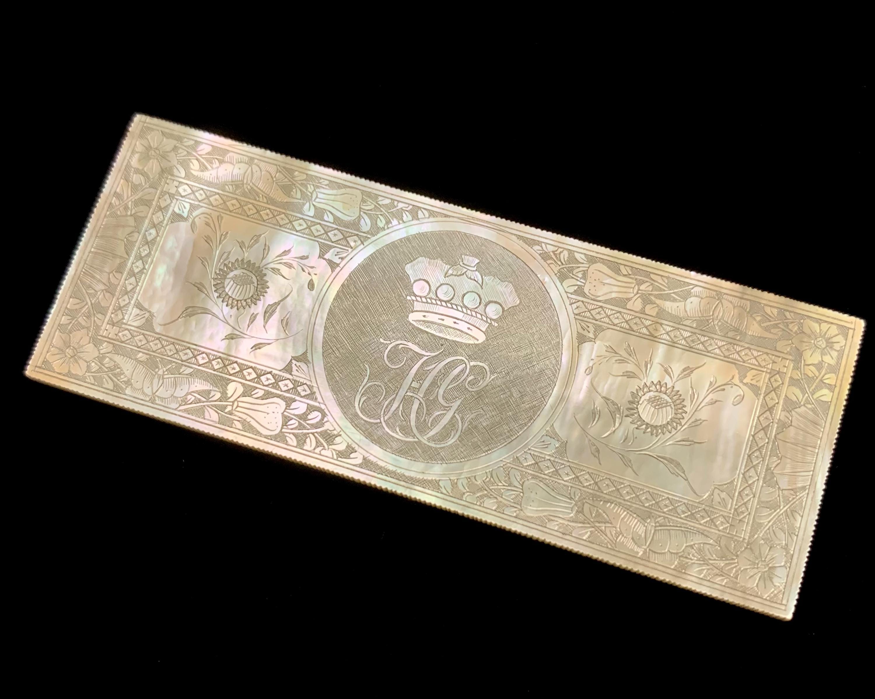 Viscount Gage Crested Crown Monogram Antique Chinese Engraved Mother of ...