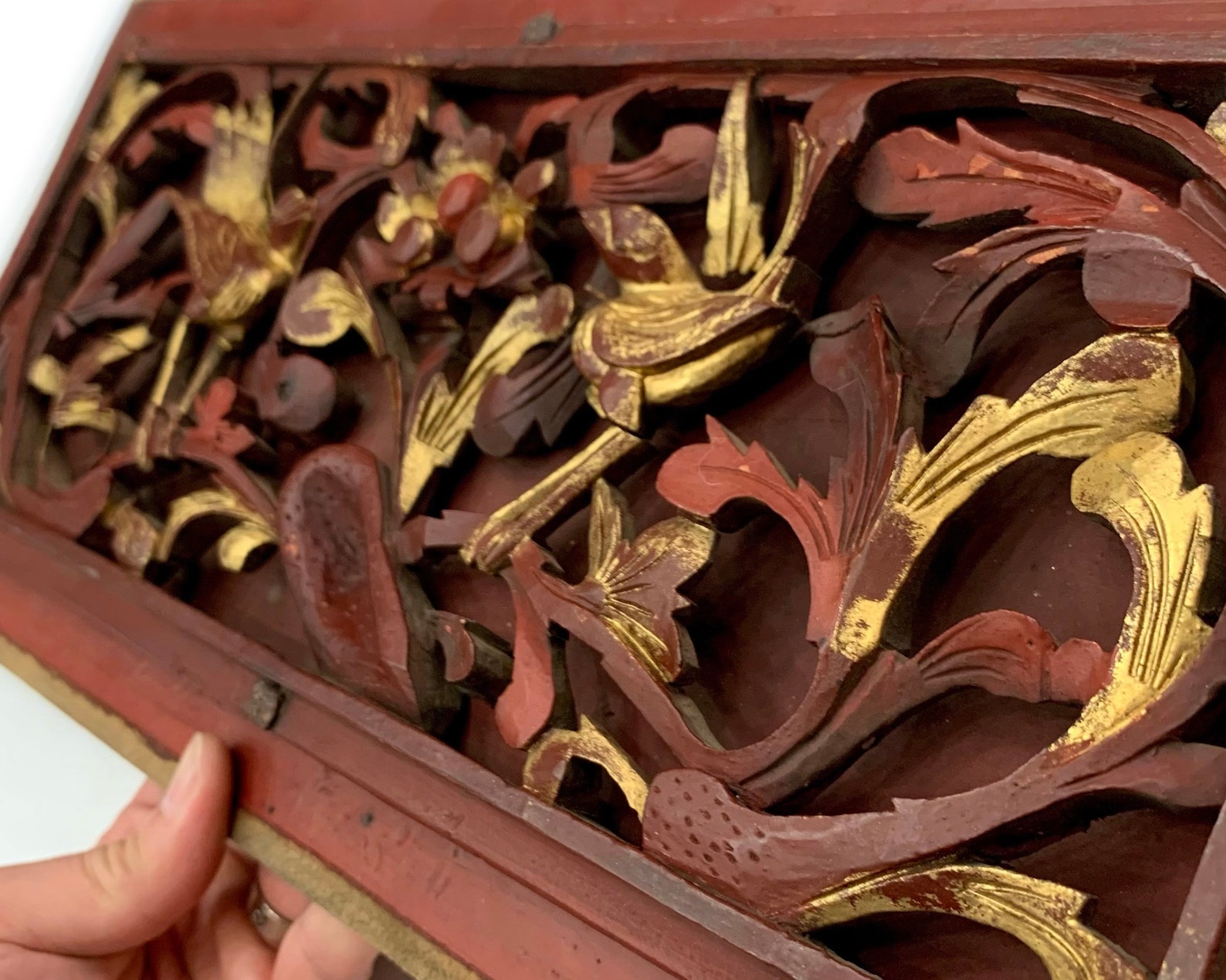 A Stunning Piece of Antique Chinese Wood Carved Panel 47cm X 20cm ...