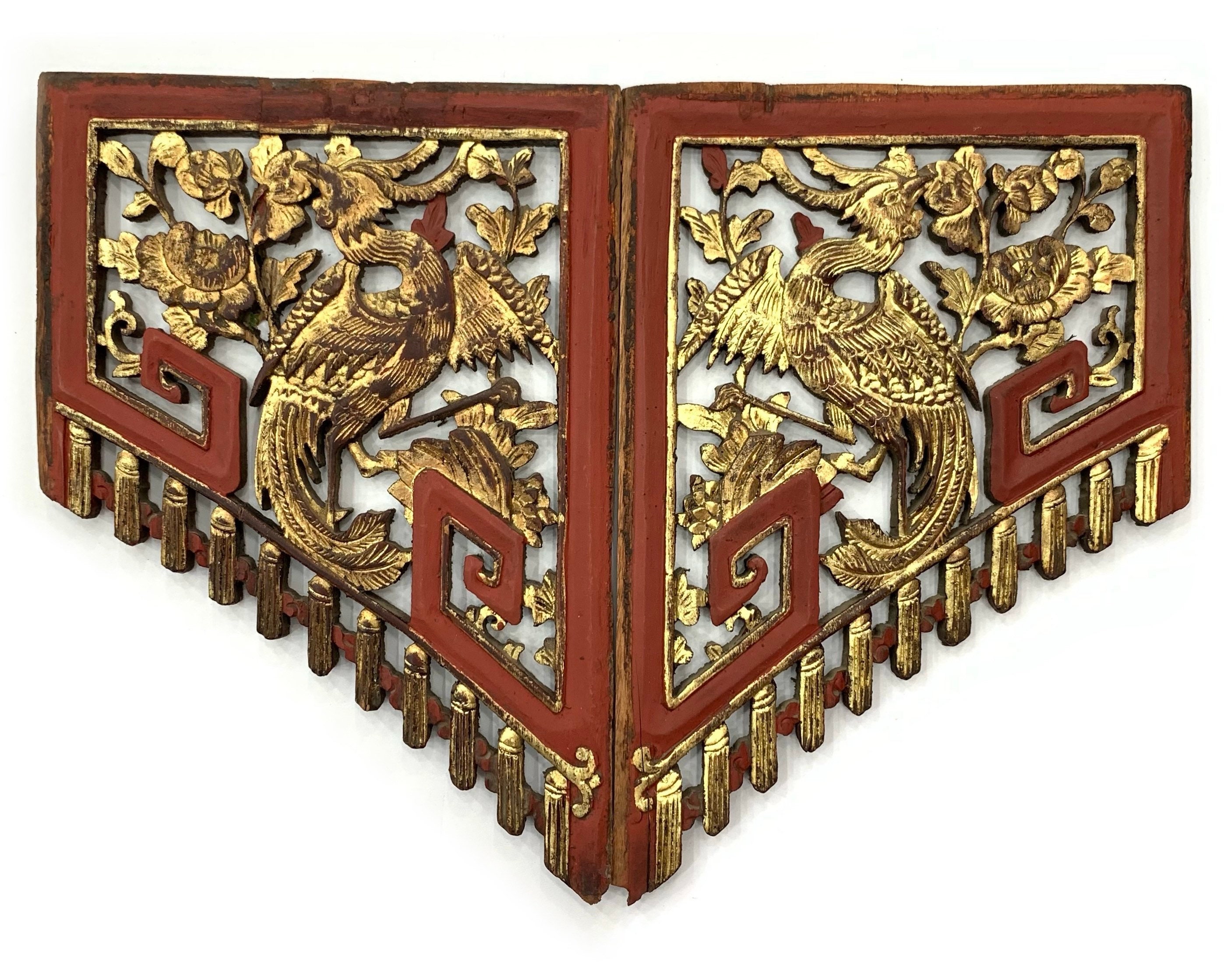 A Stunning Pair of Antique Chinese Carved Phoenix Wood Panels - Etsy