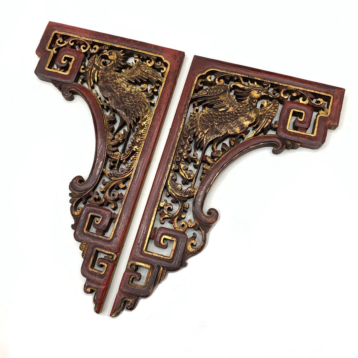 A Set of 2 Pieces Phoenix Panels Antique Chinese Wood Carvings - Etsy