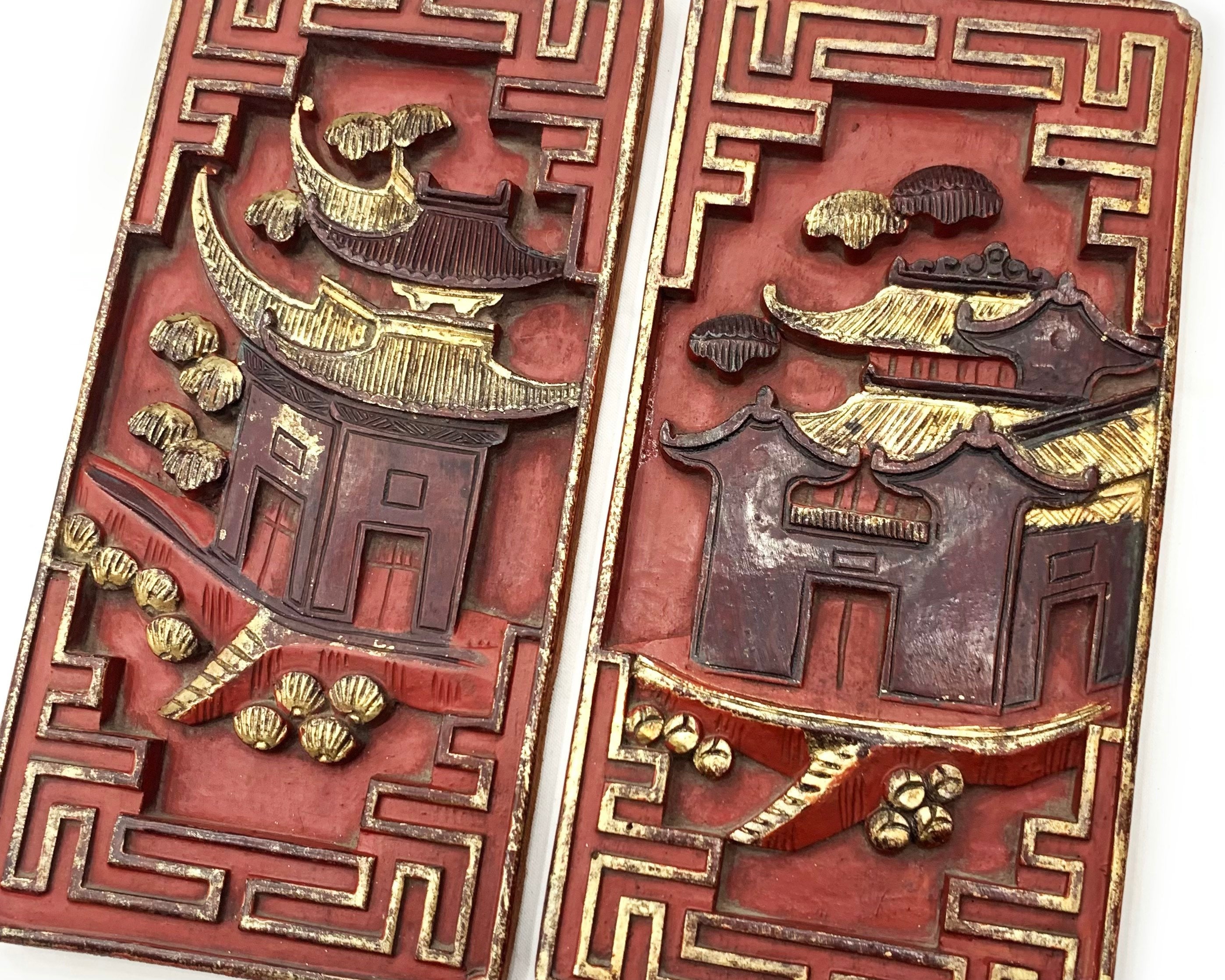 A Stunning Pair of Antique Chinese Wood Carved Relief Wood Carved ...