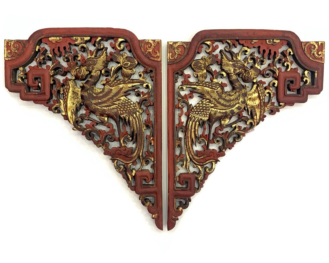 A Stunning Pair of Antique Chinese Wood Carved Phoenix and - Etsy