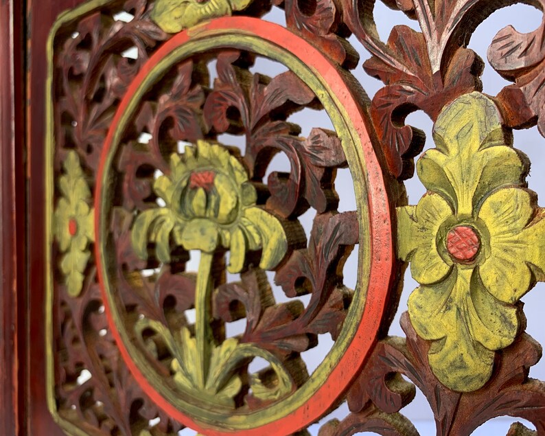 Antique Wooden Window 缠枝花卉 Chinese Floral Pattern Decor Antique 1930s ...