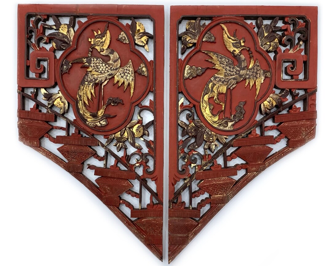 A Pair of Antique Chinese Wood Wall Artwork Wall Hanging Ornament ...
