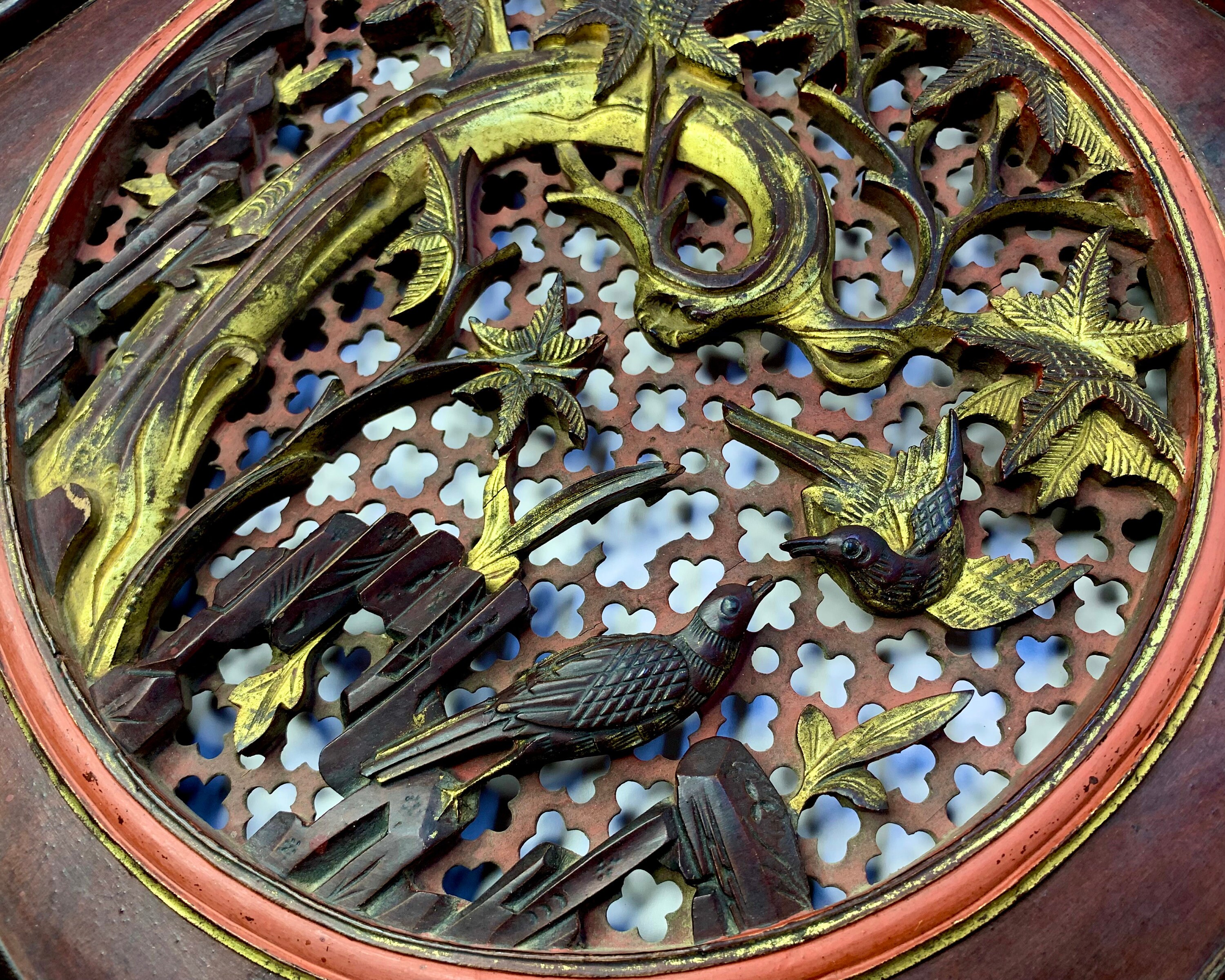 One Stunning 喜鹊逢春 Antique Chinese Wood Carved Panel Magpies in Spring ...