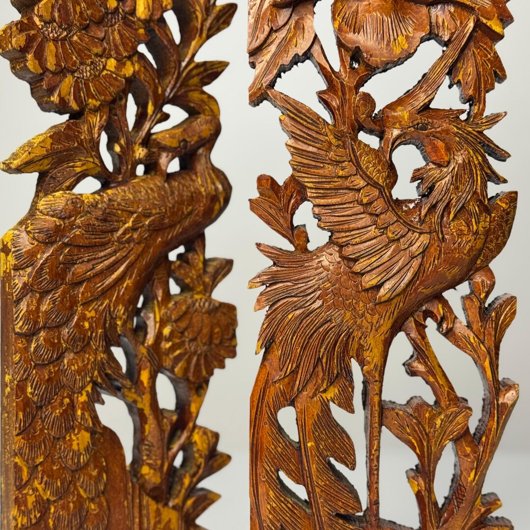 Antique Chinese Wood Carved Panels: Phoenix and Peacock, Pair of 2 - Etsy