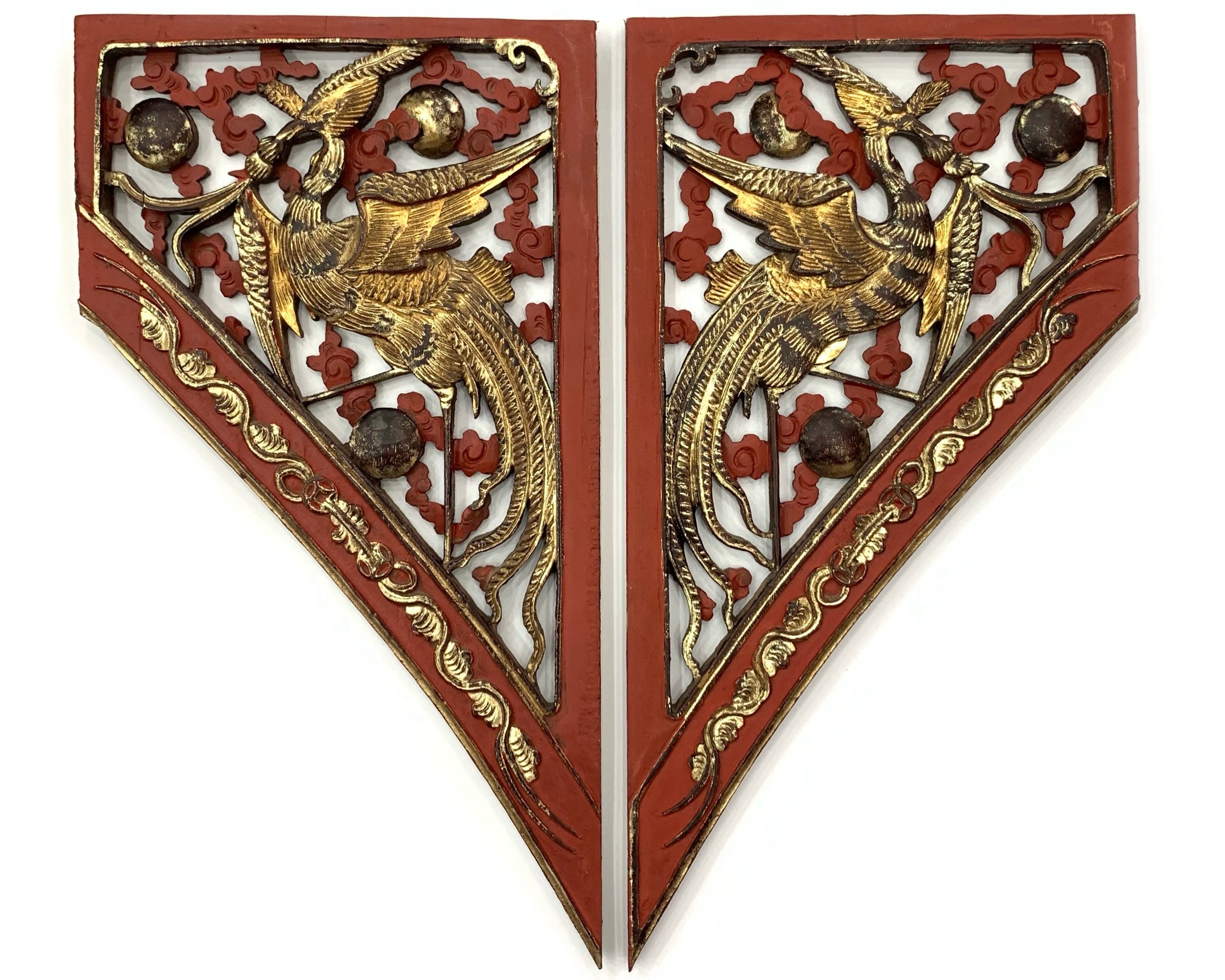 A Stunning Pair of Antique Chinese Wooden Phoenix Panels Late - Etsy