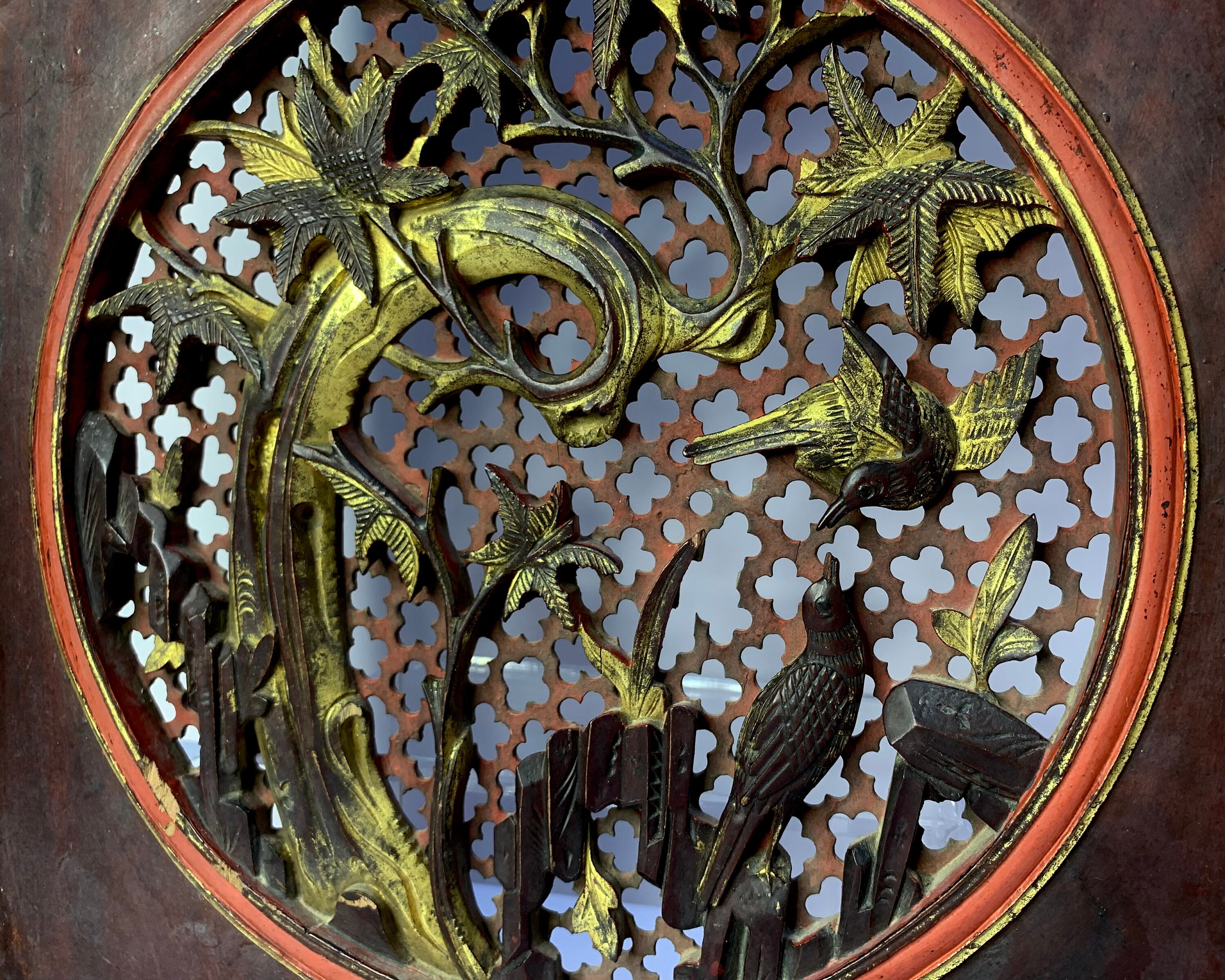 One Stunning 喜鹊逢春 Antique Chinese Wood Carved Panel Magpies in Spring ...