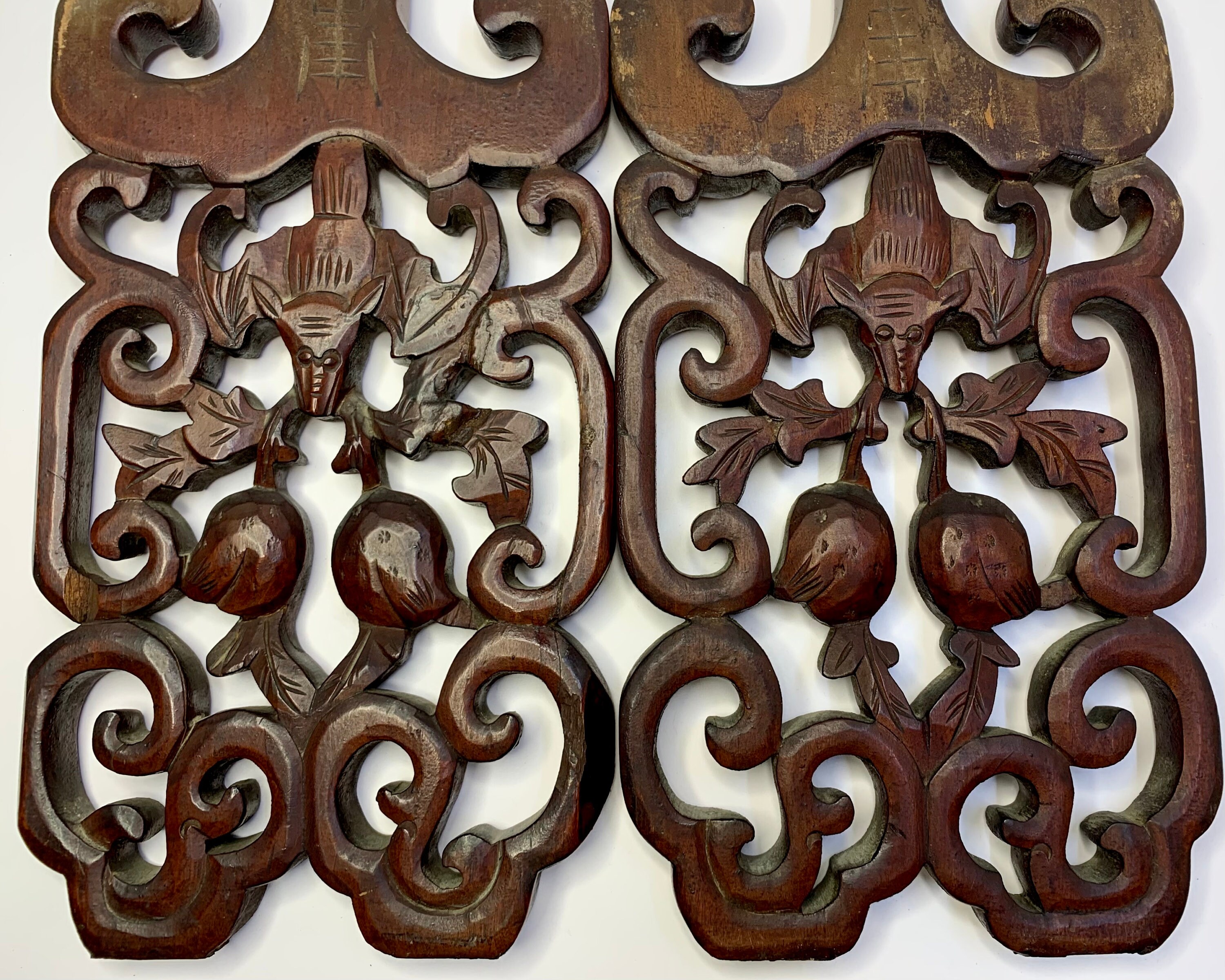 Antique Chinese Wood Carved Panels, Bat and Peaches, Qing Dynasty - Etsy