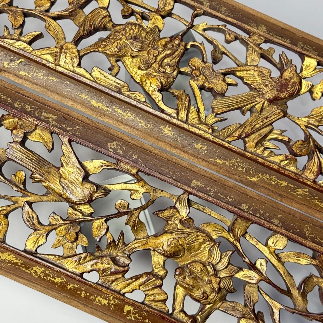 Antique Chinese Carved Wood Panels: Gilded Lion & Qilin Wall Decor - Etsy