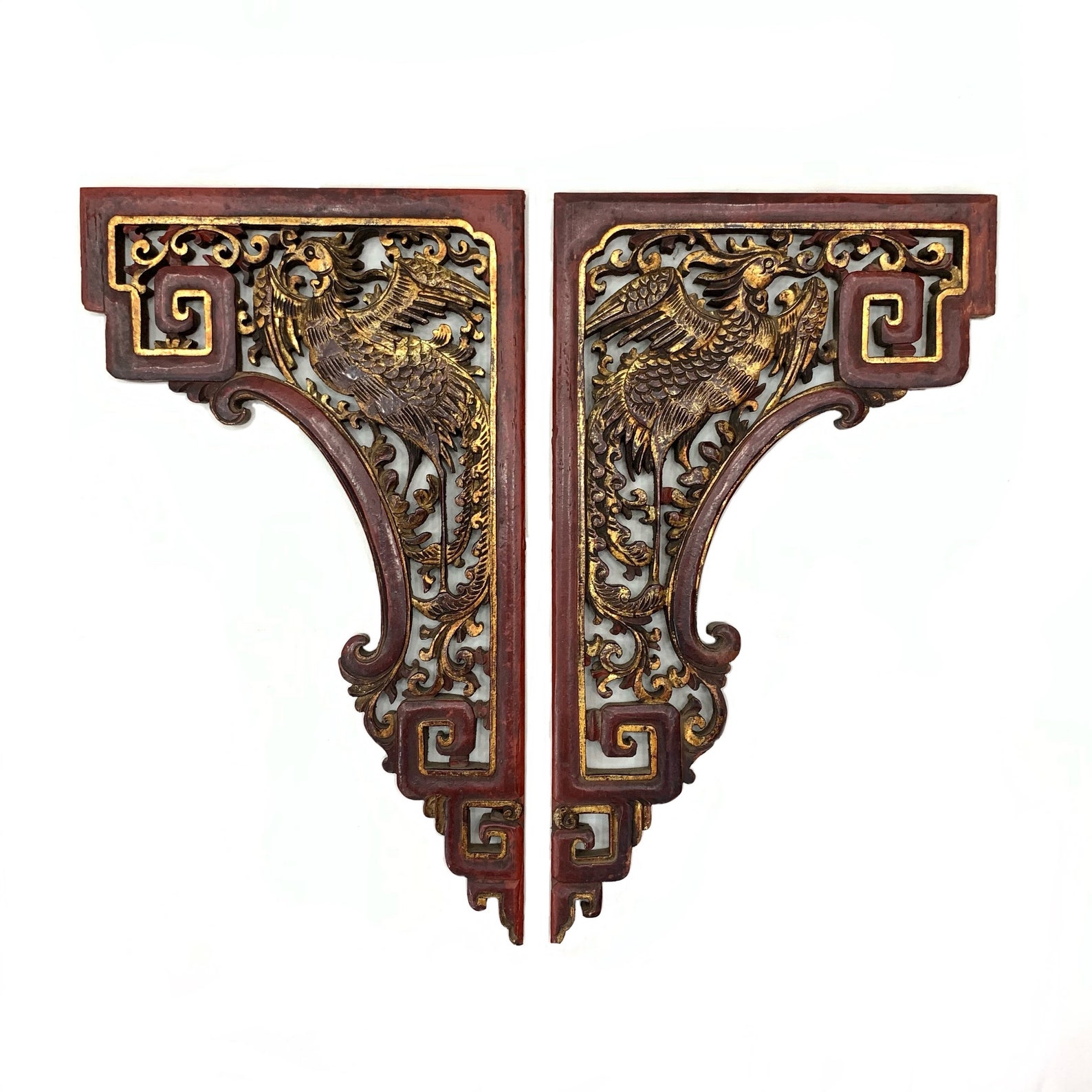 A Set of 2 Pieces Phoenix Panels Antique Chinese Wood Carvings - Etsy