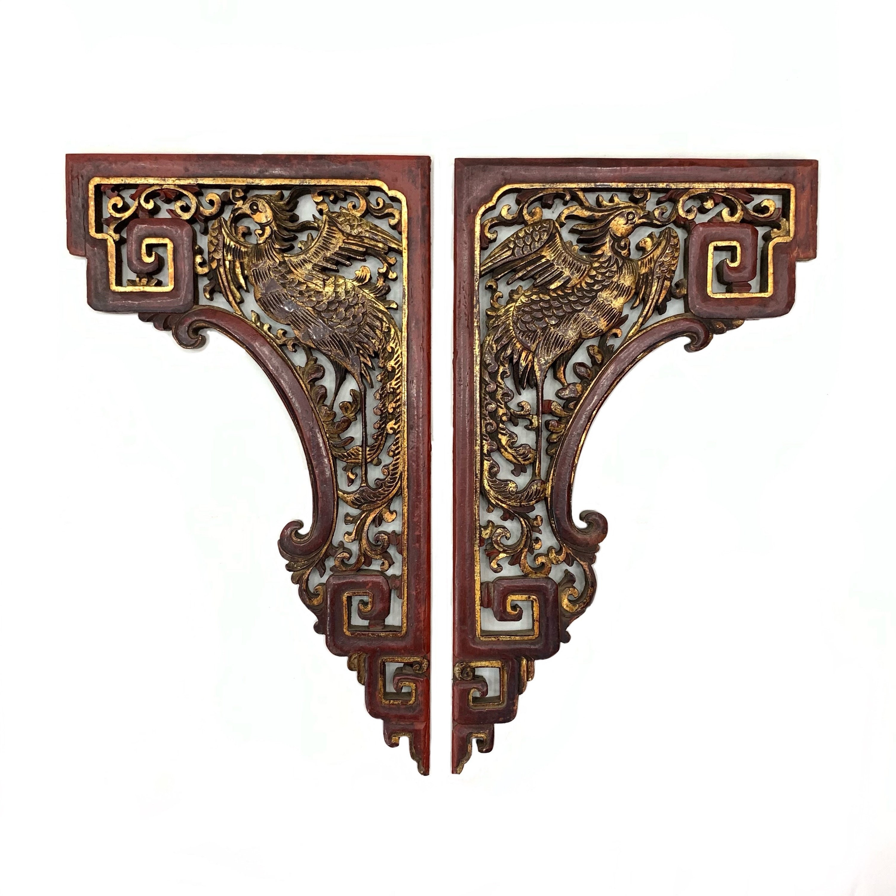 A Set of 2 Pieces Phoenix Panels Antique Chinese Wood Carvings - Etsy