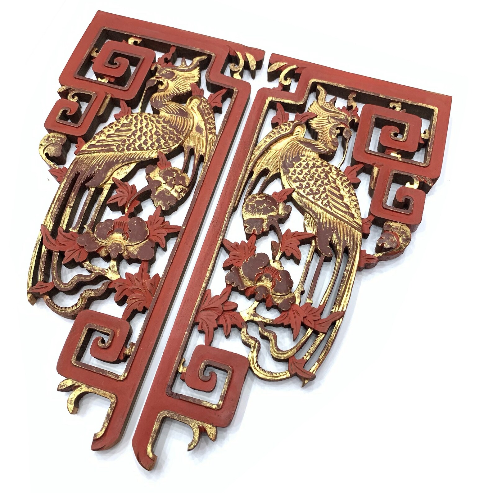 Golden Phoenix Antique Chinese Wood Carved Panels One of A - Etsy