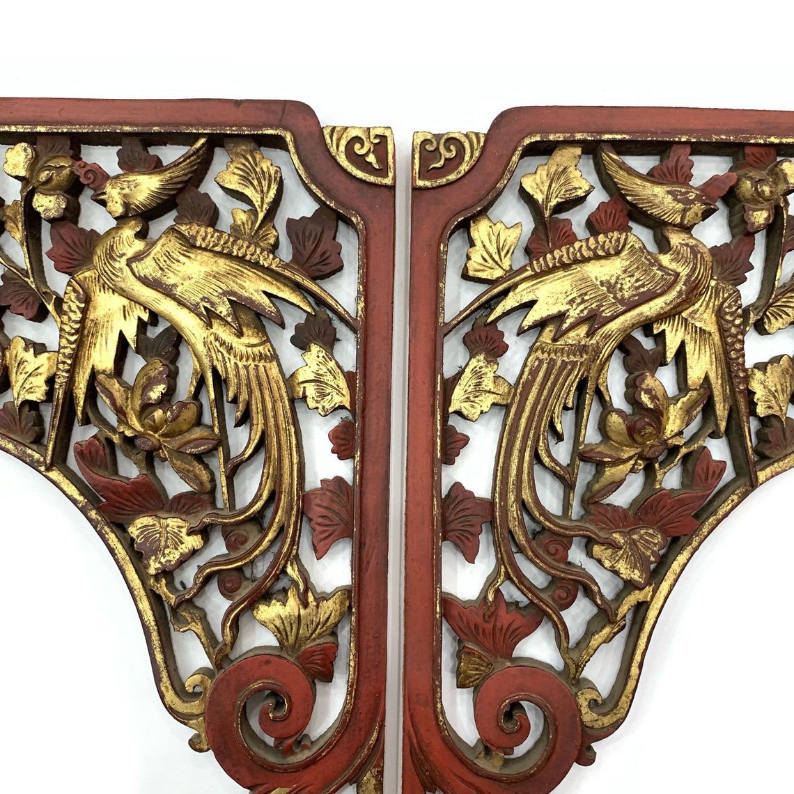 Phoenix Wood Carved Panels A Pair of Antique Chinese Wood Carved Panels ...