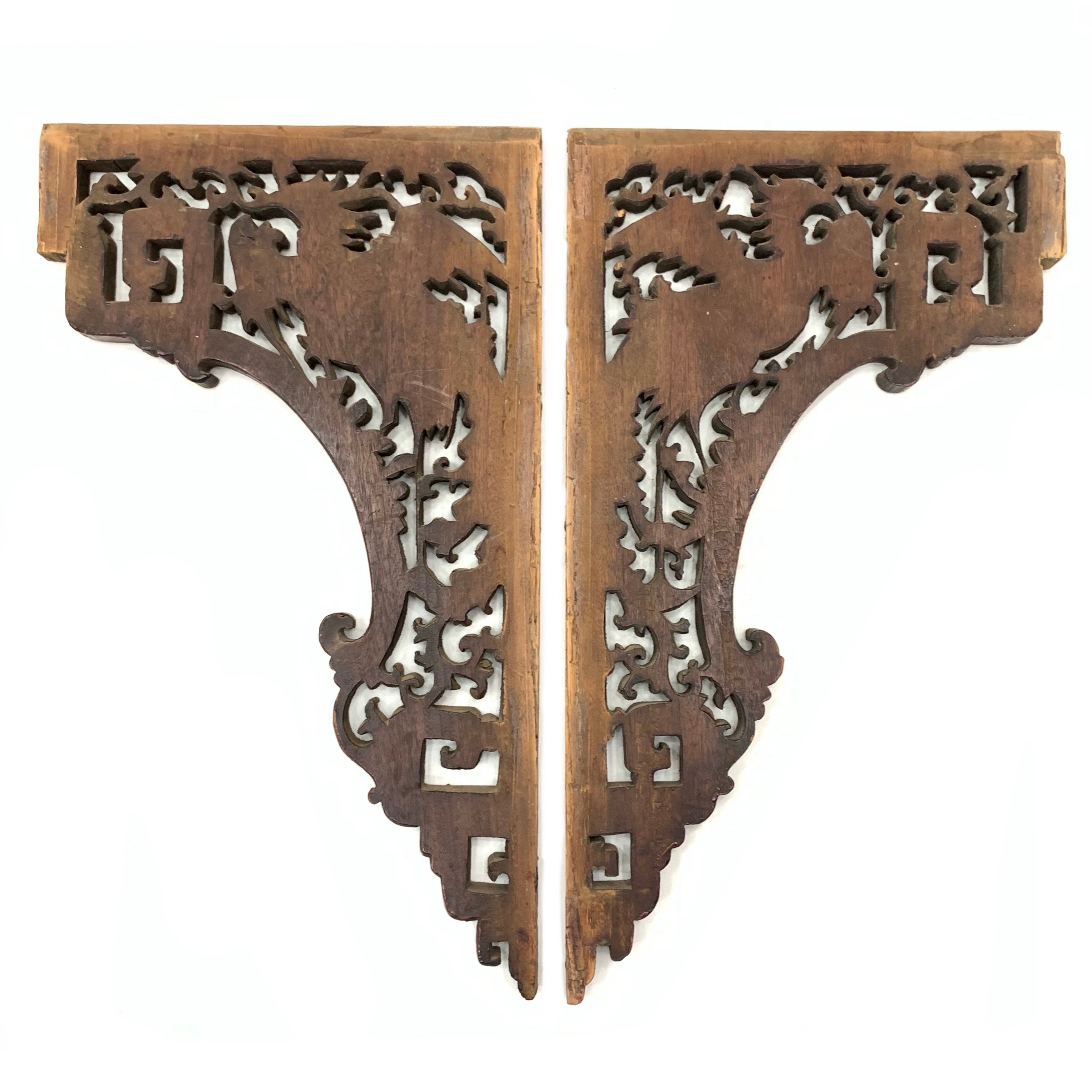 A Set of 2 Pieces Phoenix Panels Antique Chinese Wood Carvings - Etsy