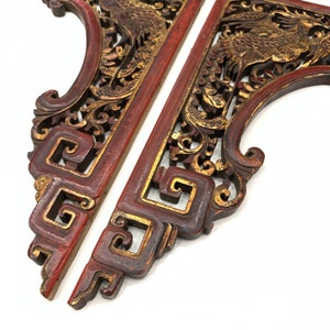 A Set of 2 Pieces Phoenix Panels Antique Chinese Wood Carvings Home ...