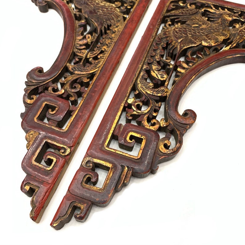 A Set of 2 Pieces Phoenix Panels Antique Chinese Wood Carvings Home ...