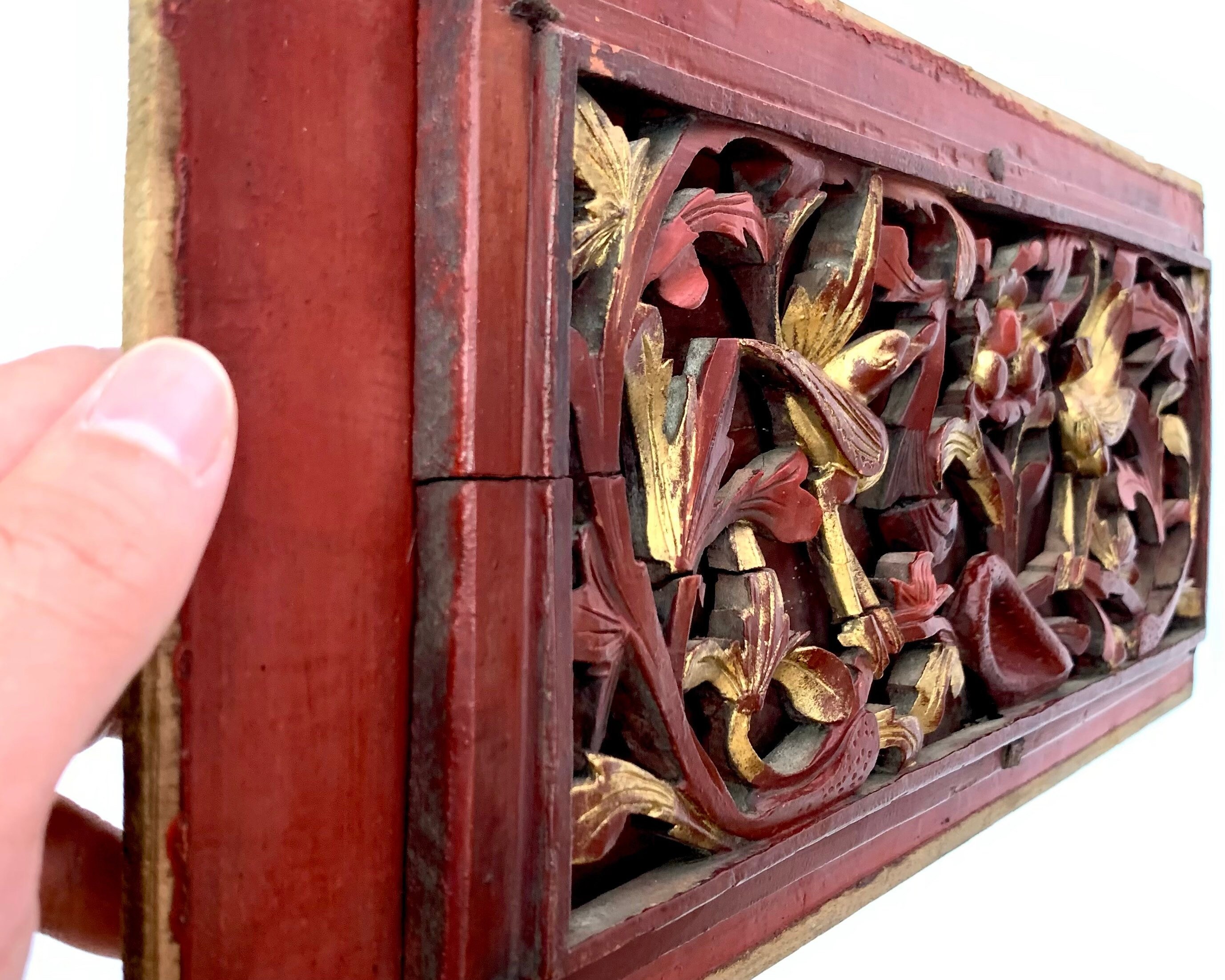 A Stunning Piece of Antique Chinese Wood Carved Panel 47cm X 20cm ...