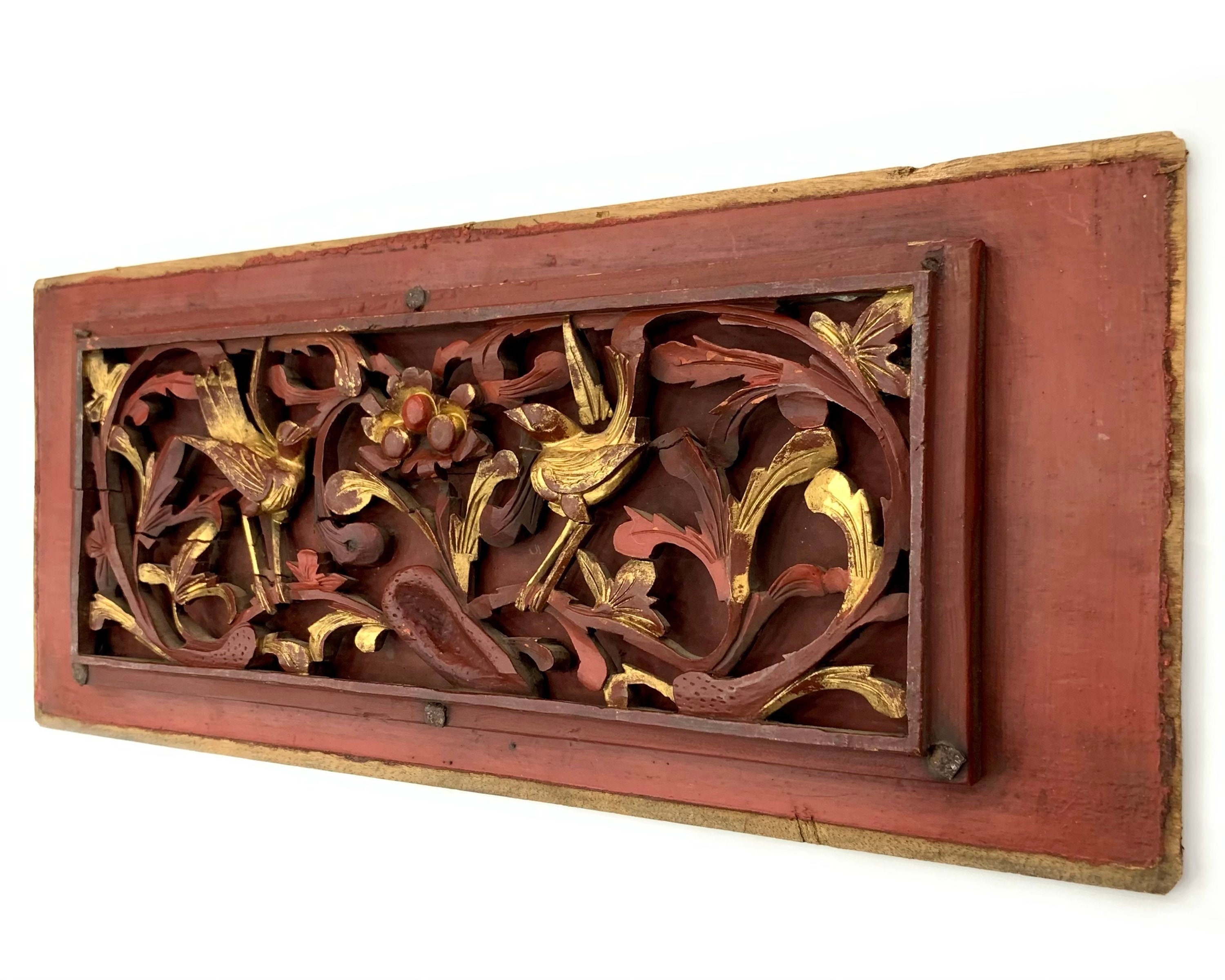 A Stunning Piece of Antique Chinese Wood Carved Panel 47cm X 20cm ...