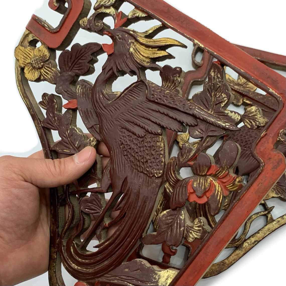 Antique Chinese Wood Carved Phoenix Panels, Qing Dynasty Wall Hanging ...