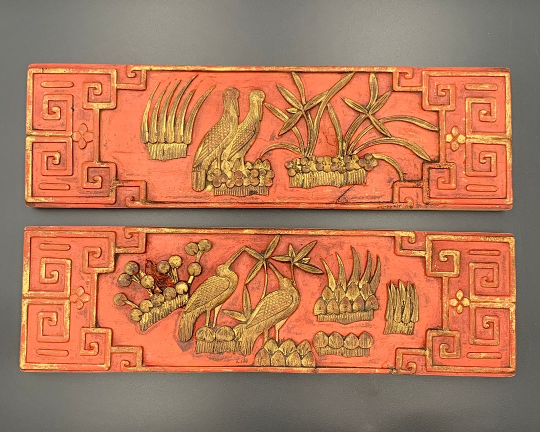 Chinese Pelican Birds Carved Wooden Wall Hanging Decor Antique Chinese ...