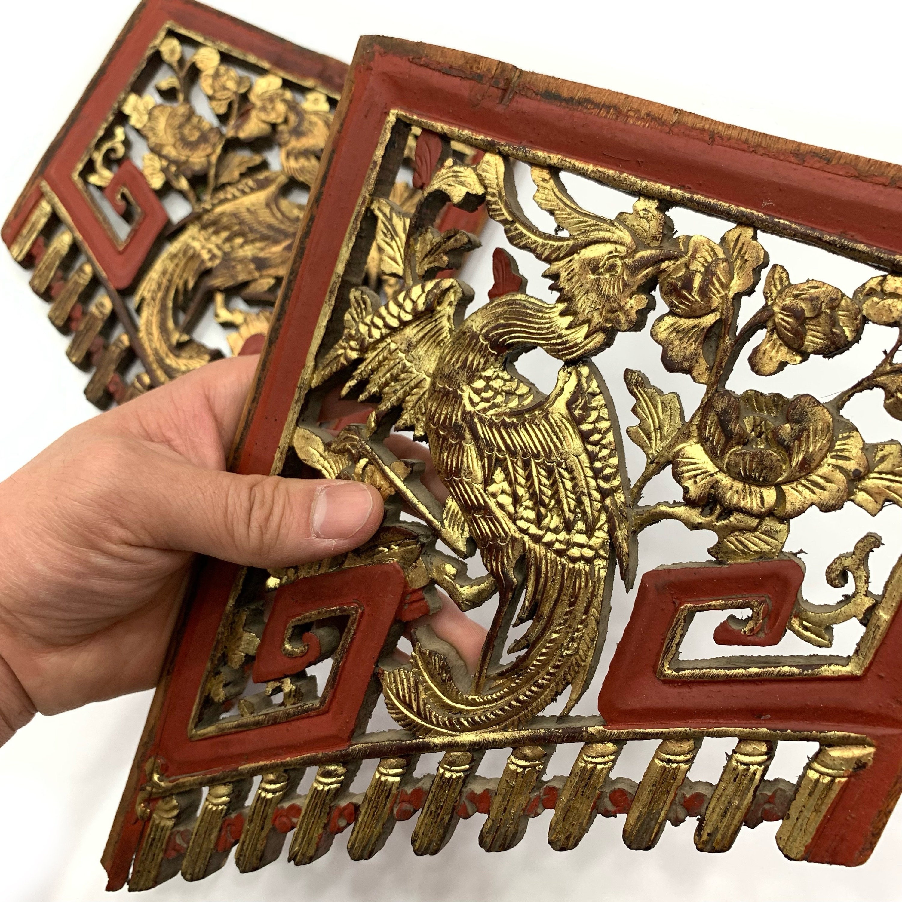 A Stunning Pair of Antique Chinese Carved Phoenix Wood Panels - Etsy