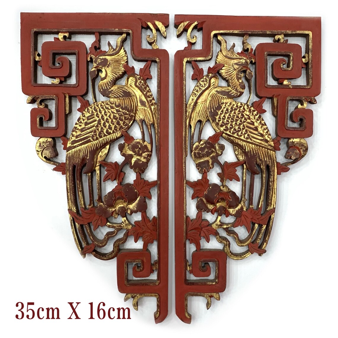 Golden Phoenix Antique Chinese Wood Carved Panels One of A - Etsy