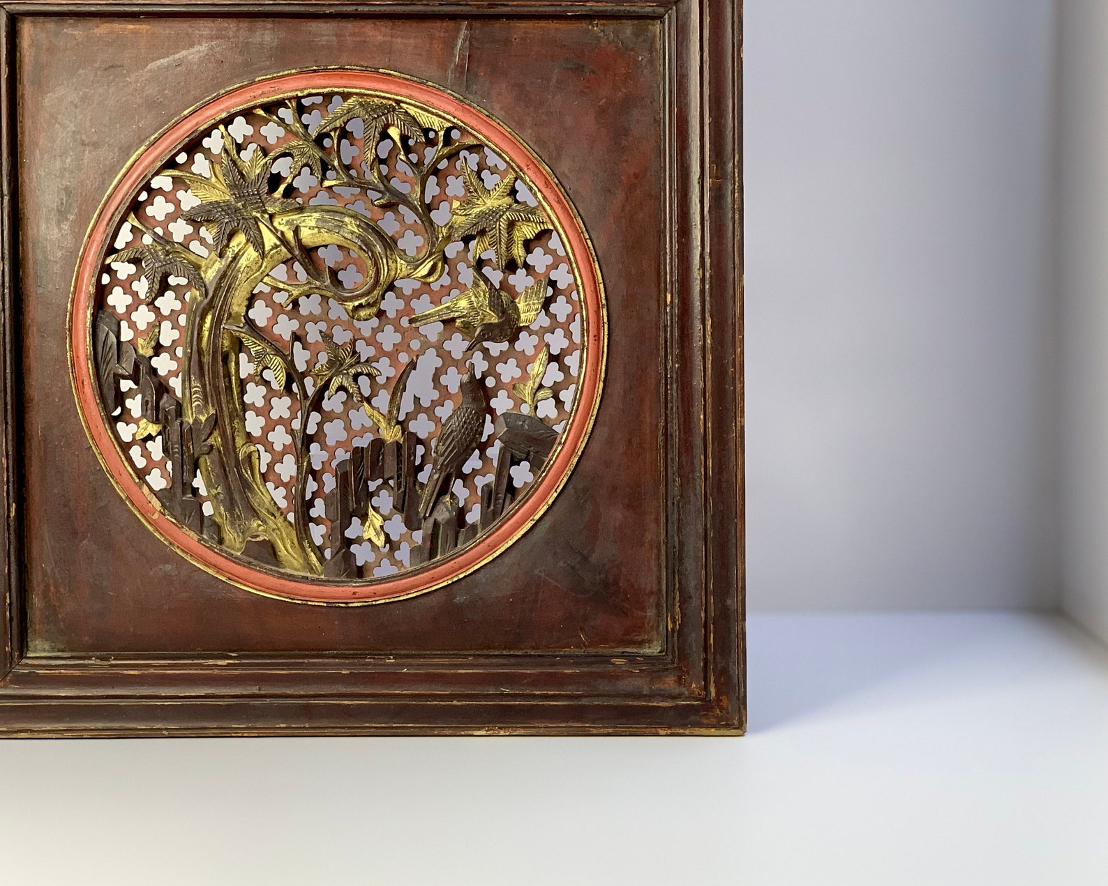 One Stunning 喜鹊逢春 Antique Chinese Wood Carved Panel Magpies in Spring ...