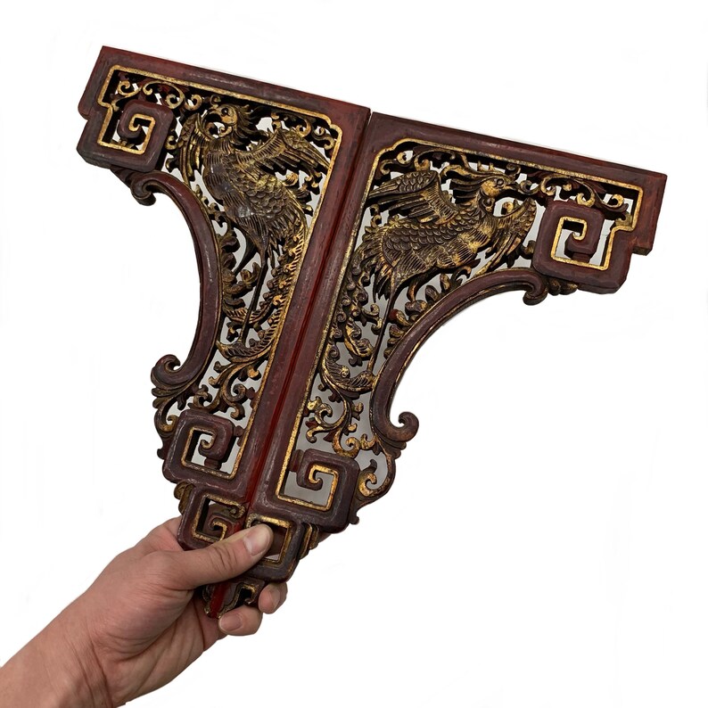 A Set of 2 Pieces Phoenix Panels Antique Chinese Wood Carvings Home ...