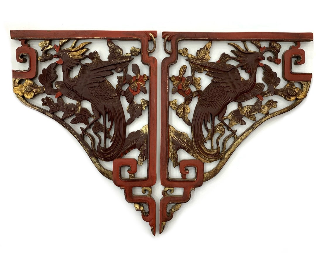 A Pair of Antique Chinese Wood Carved Panels Antique Wall Hanging ...