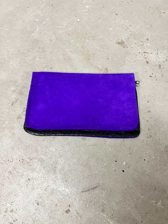 Leather Croc Embossed Reversible Suede Clutch - Gem