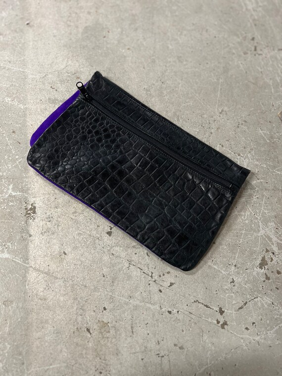 Leather Croc Embossed Reversible Suede Clutch - Gem
