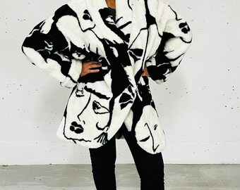 80s Donny Brook Faux Fur Face Print Coat - Etsy 80s Donny Brook Faux Fur Face Print Coat - Etsy