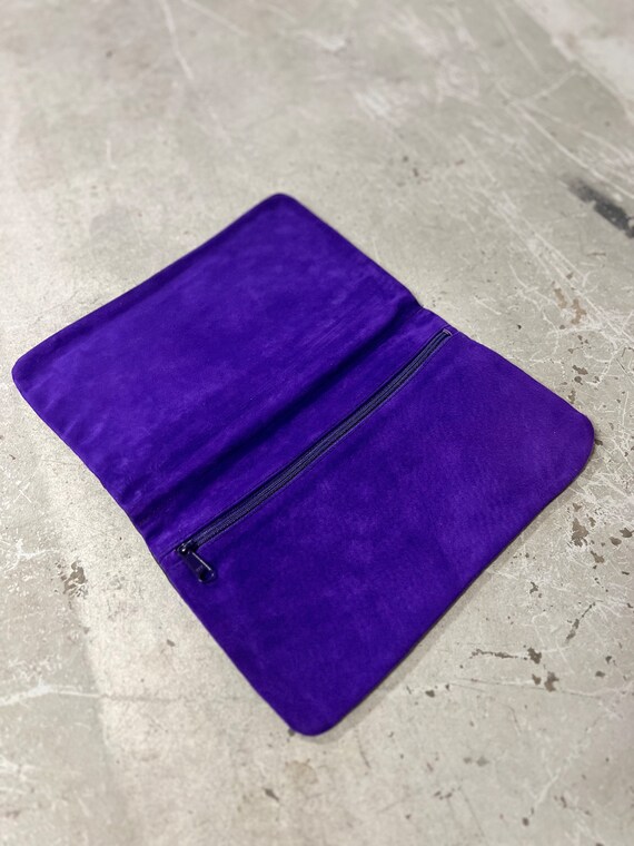 Leather Croc Embossed Reversible Suede Clutch - Gem