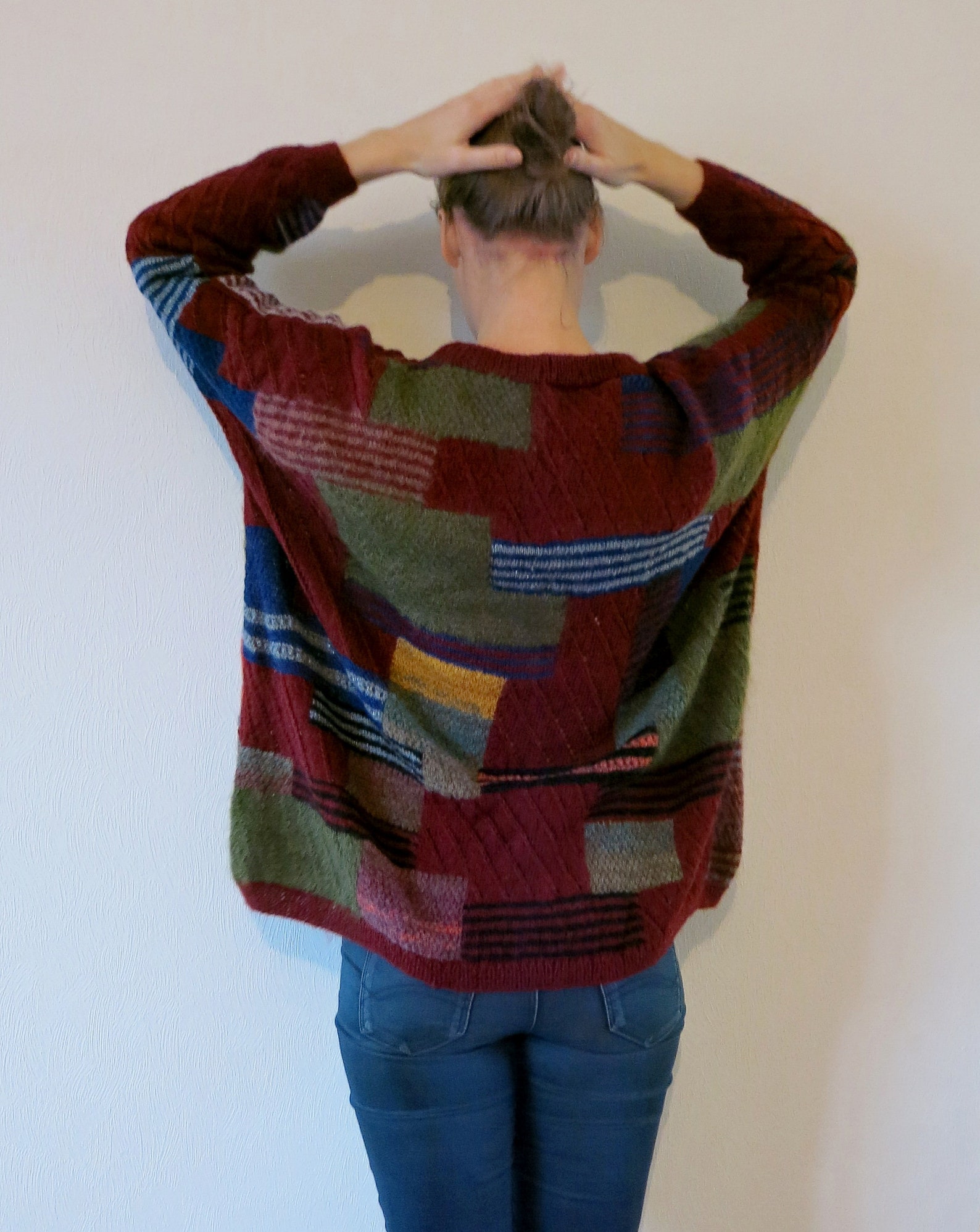 Oversize Multicolor Sweater Hand Knitted Freestyle Patchwork - Etsy
