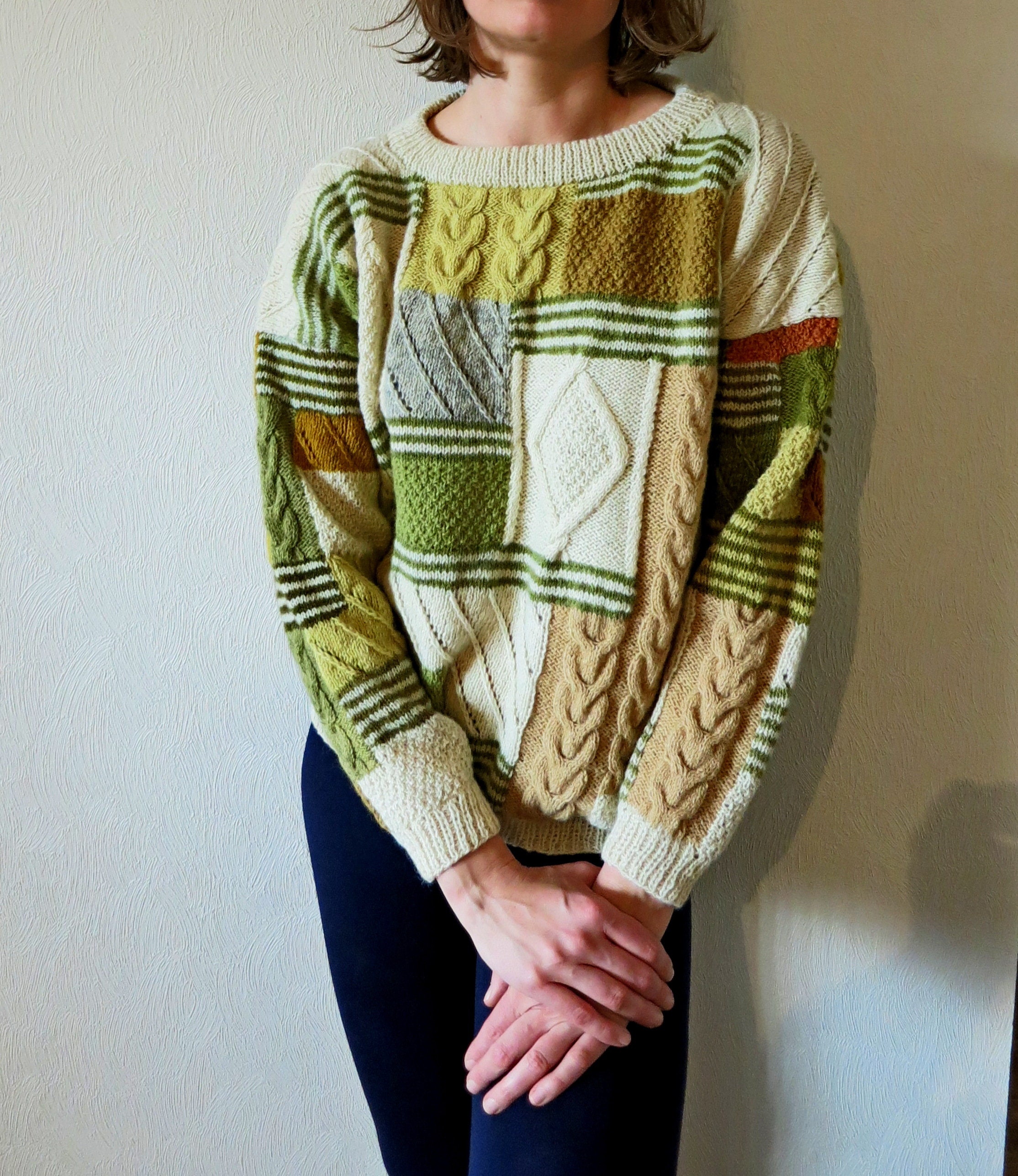 Handgemachter Pullover im Patchwork-Stil für Frauen, Pullover aus ...