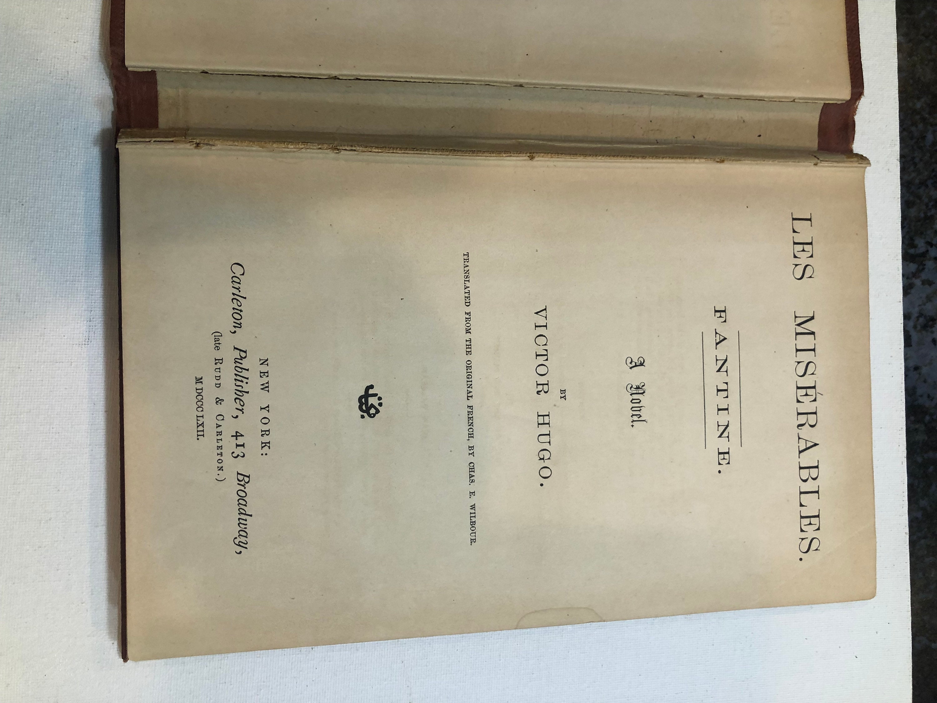 Les Miserables Fantine by Victor Hugo, 1st American Edition 1862, by ...