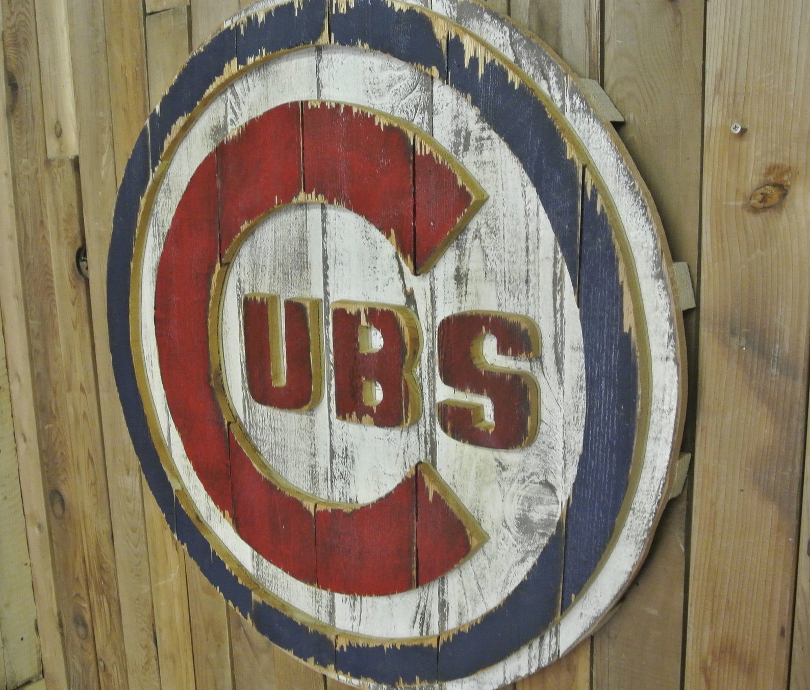 Cubs Logo Wall Hanging, Reclaimed Wood, Distressed, Weathered, Wall Art ...