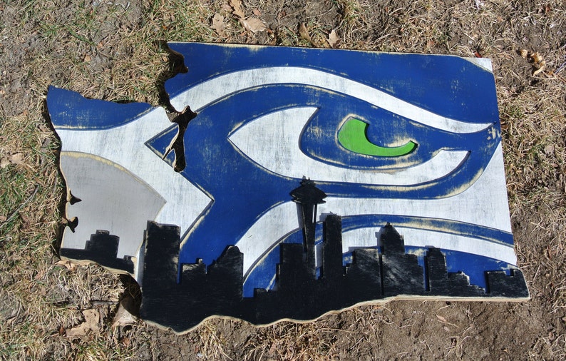 3D Seattle Seahawks Logo With Seattle Skyline Cut in the Shape of ...