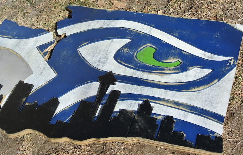 3D Seattle Seahawks Logo With Seattle Skyline Cut in the Shape of ...