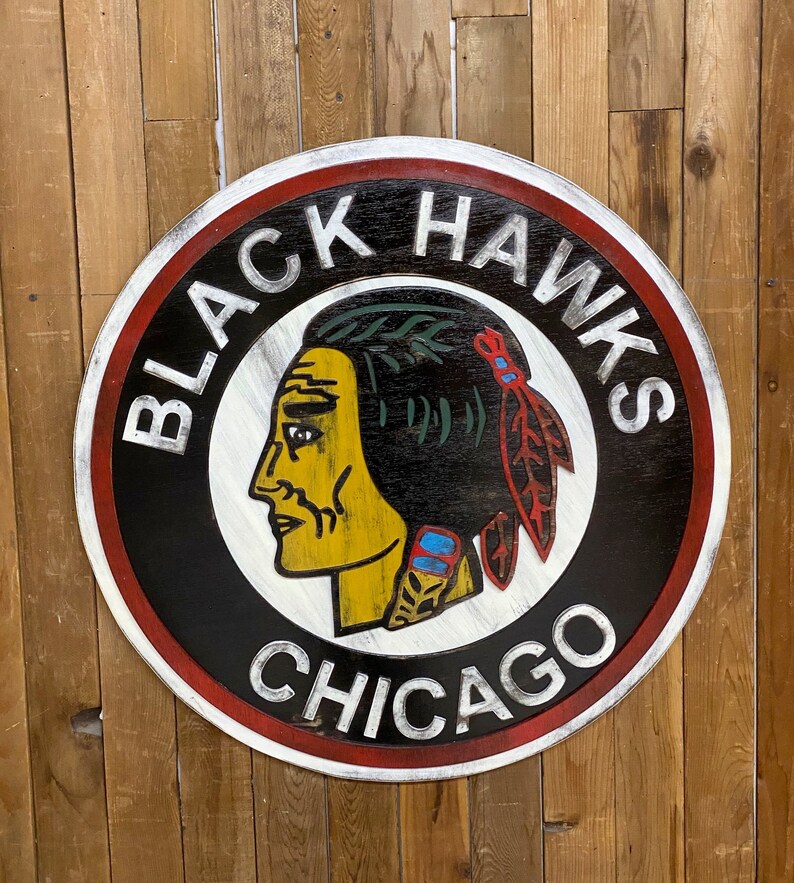Chicago Blackhawks NHL Logo, Reclaimed Wood, Hockey, Man Cave, Woman ...