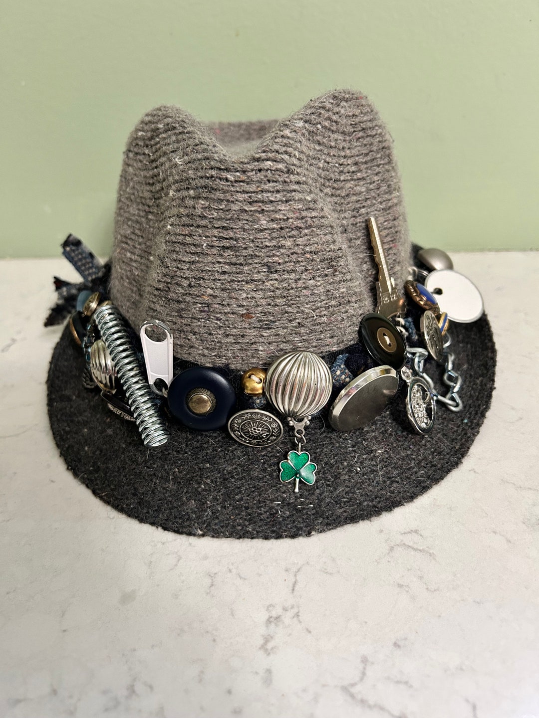 Steampunk Fedora With Hand-braided Band, Coat Buttons, Chain, Key ...