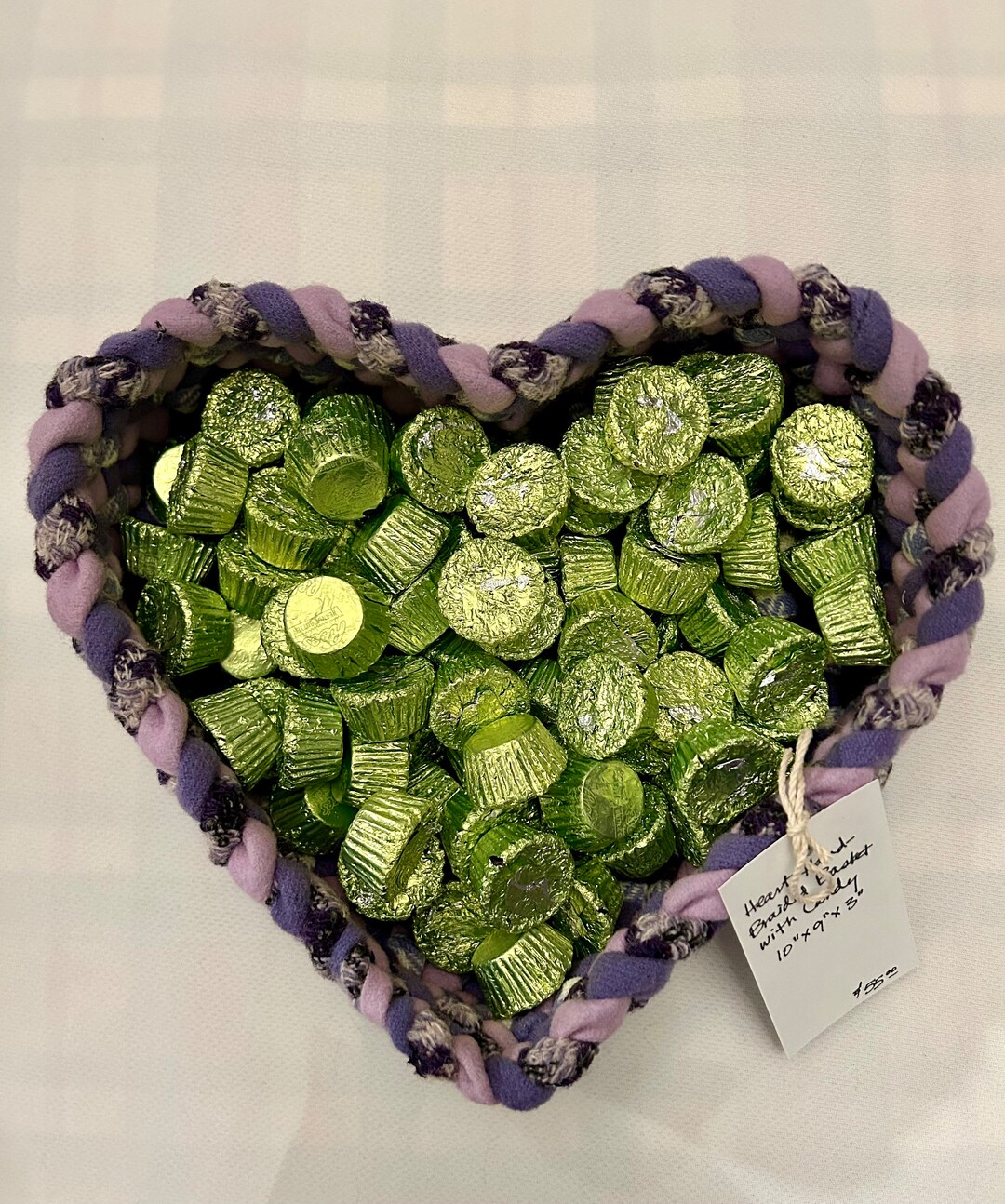 Purple Houndstooth Heart Shaped Hand-braided Basket With Candy, 10x9x3 ...
