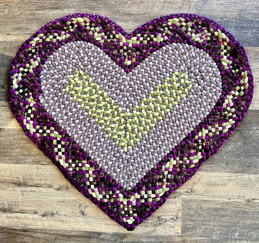Purple and Green Heart-shaped Hand-braided Rug With Multi-strand ...