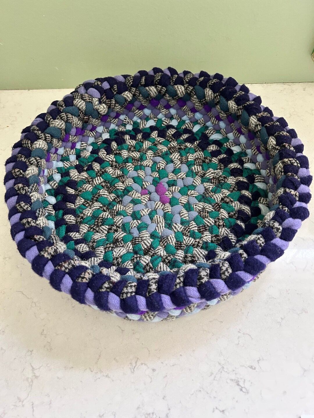 Purple/green/blue Round Hand-braided Basket, 13x3.5 - Etsy