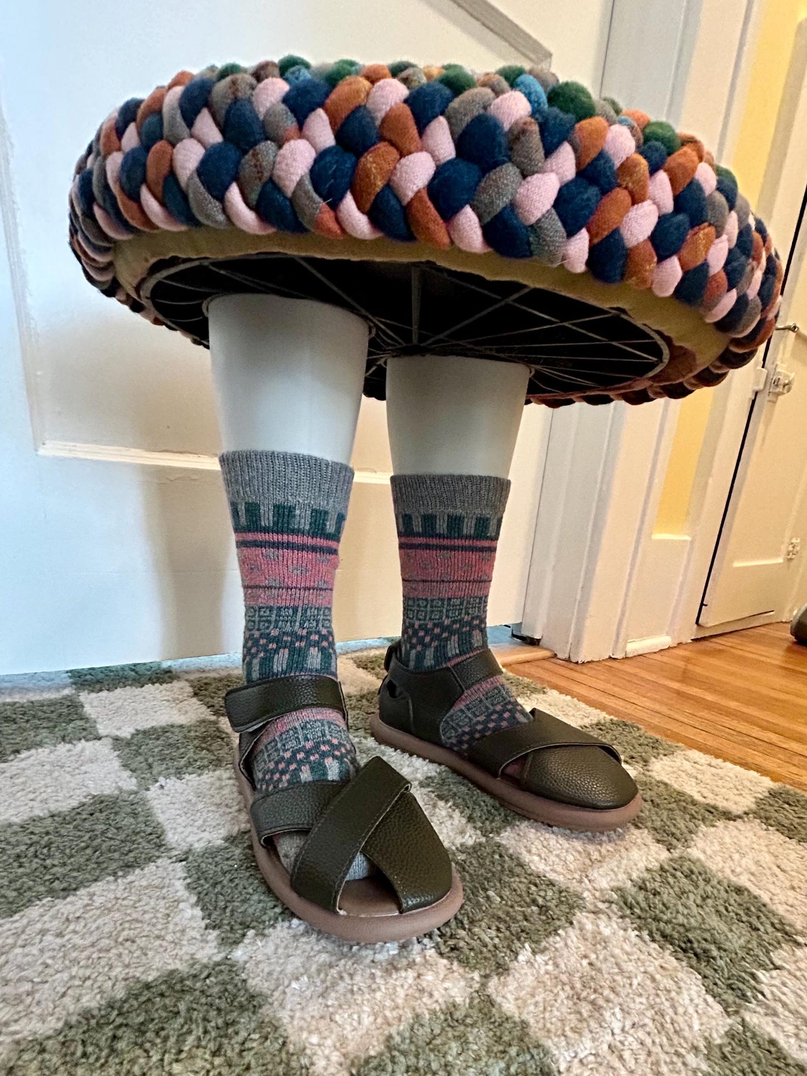 FOOT Footstool/tuffet, 16” Round, 15” Tall, Hand-braided of Upcycled ...