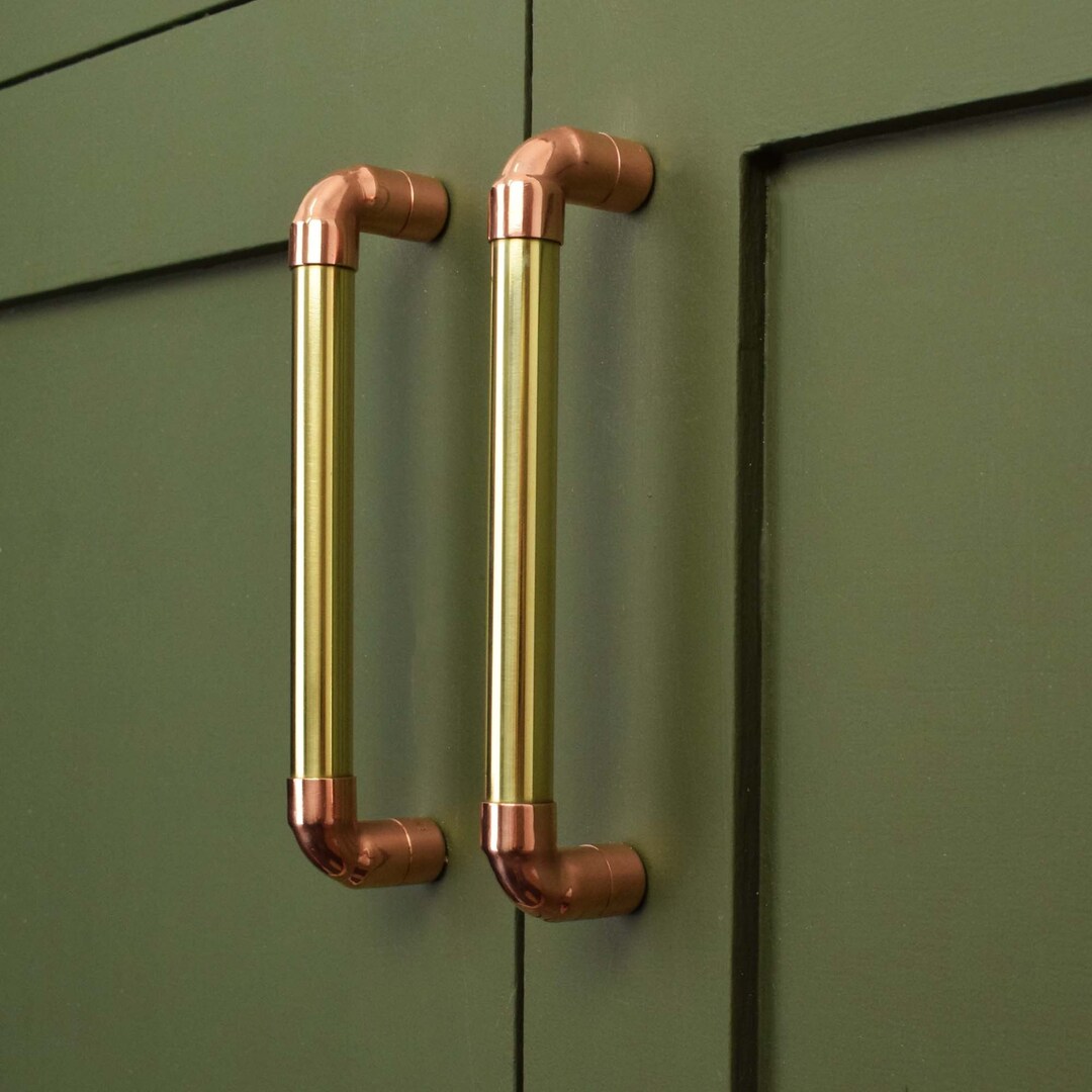 Brass U-pull Handle With Copper Detail - Etsy