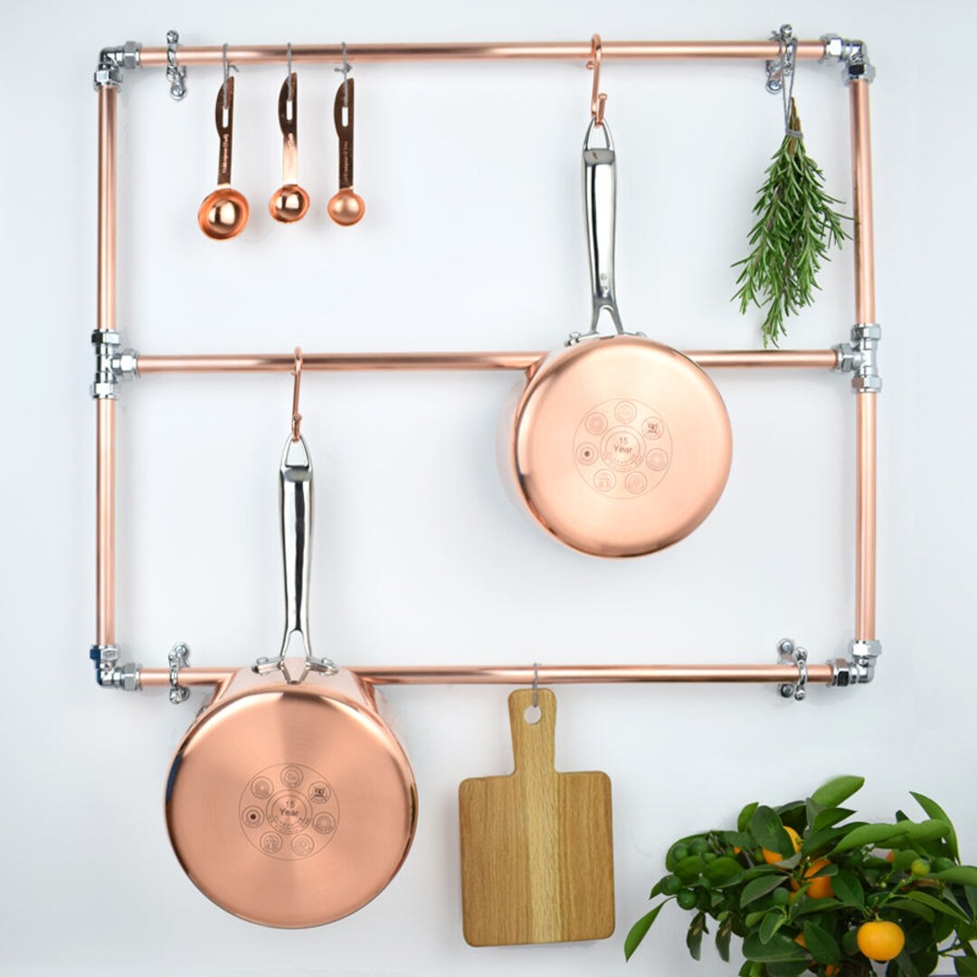 Copper Pot and Pan Rack, With Chrome-pan Rack-pan Holder-kitchen Pot ...